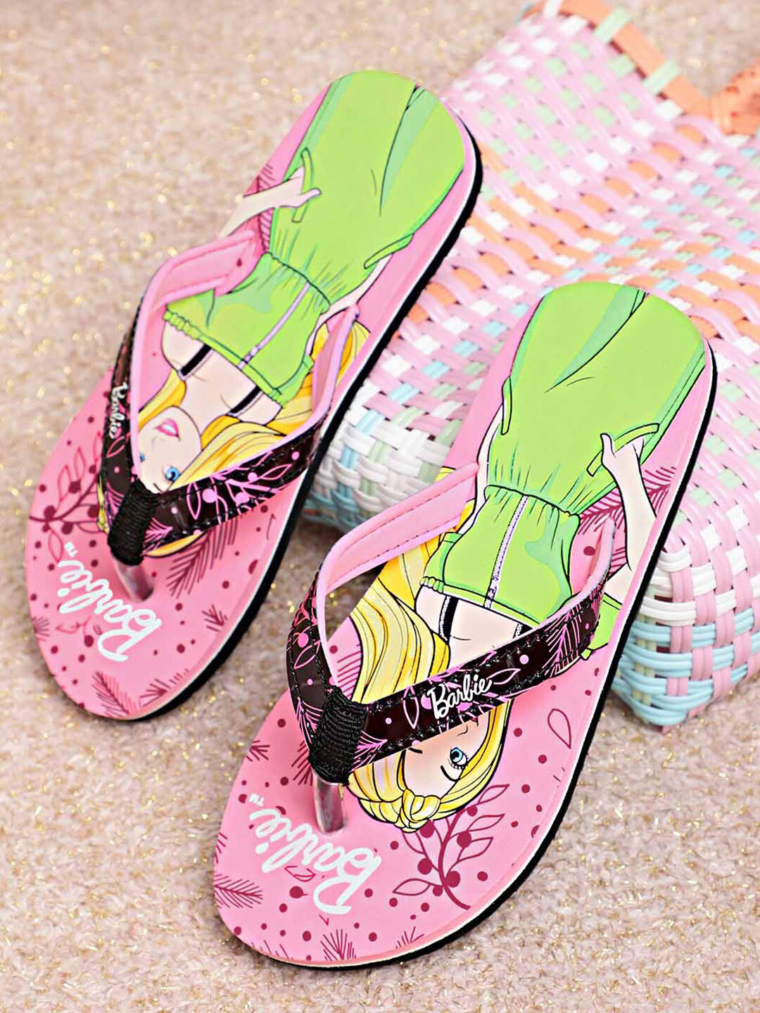 Buy Kids Ville Girls Barbie Printed Soft Cushion Thong Flip Flops ...