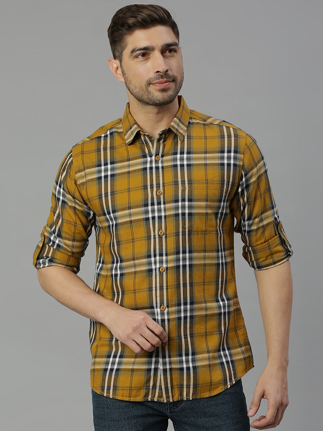 Buy Hereandnow Premium Slim Fit Tartan Checks Checked Pure Cotton Casual