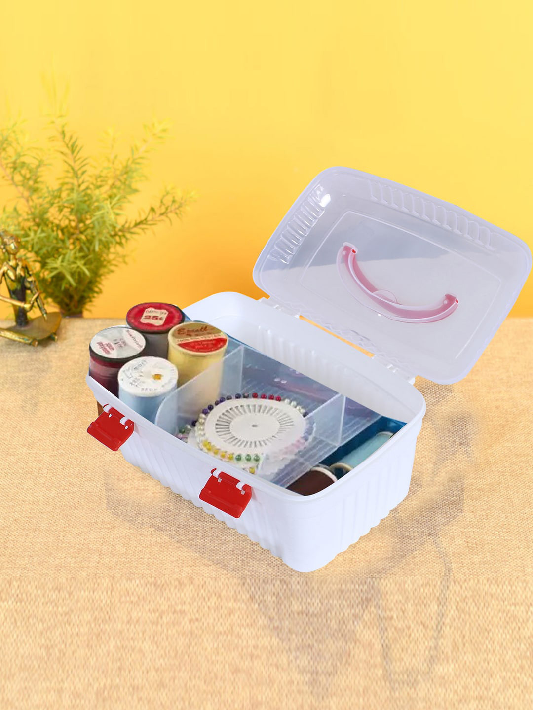 Buy Kuber Industries White & Red Textured Multi Utility Storage Box ...