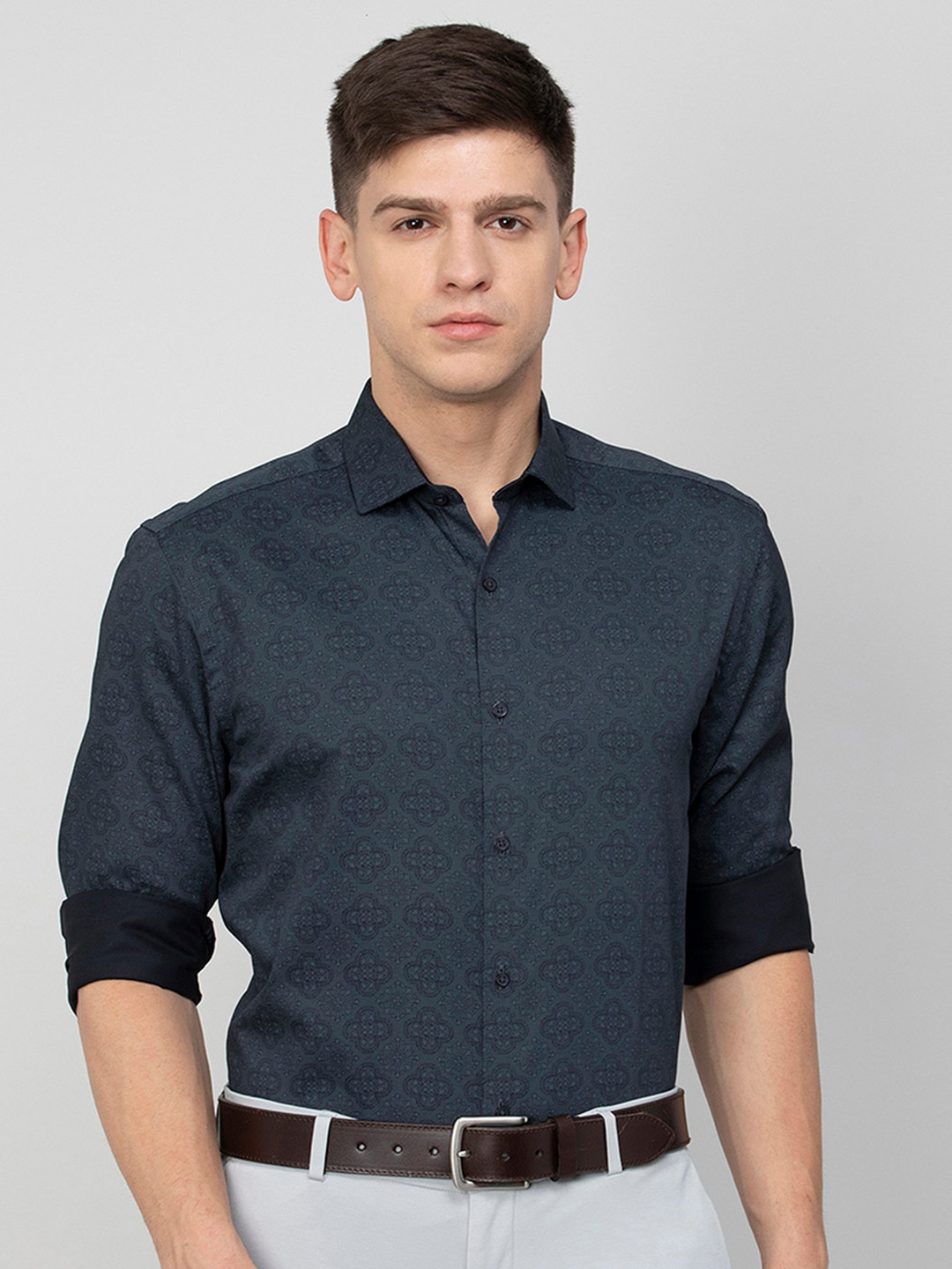 Buy CODE By Lifestyle Men Black Slim Fit Printed Formal Shirt - Shirts ...