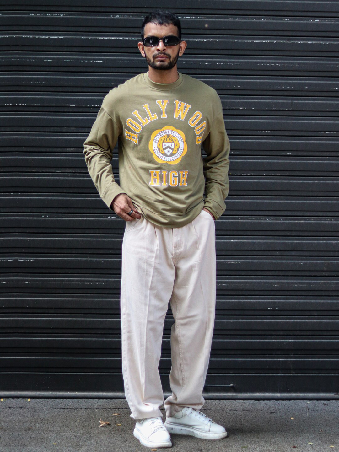 Buy Powerlook Olive Green Typography Printed Oversize Fit T Shirt ...