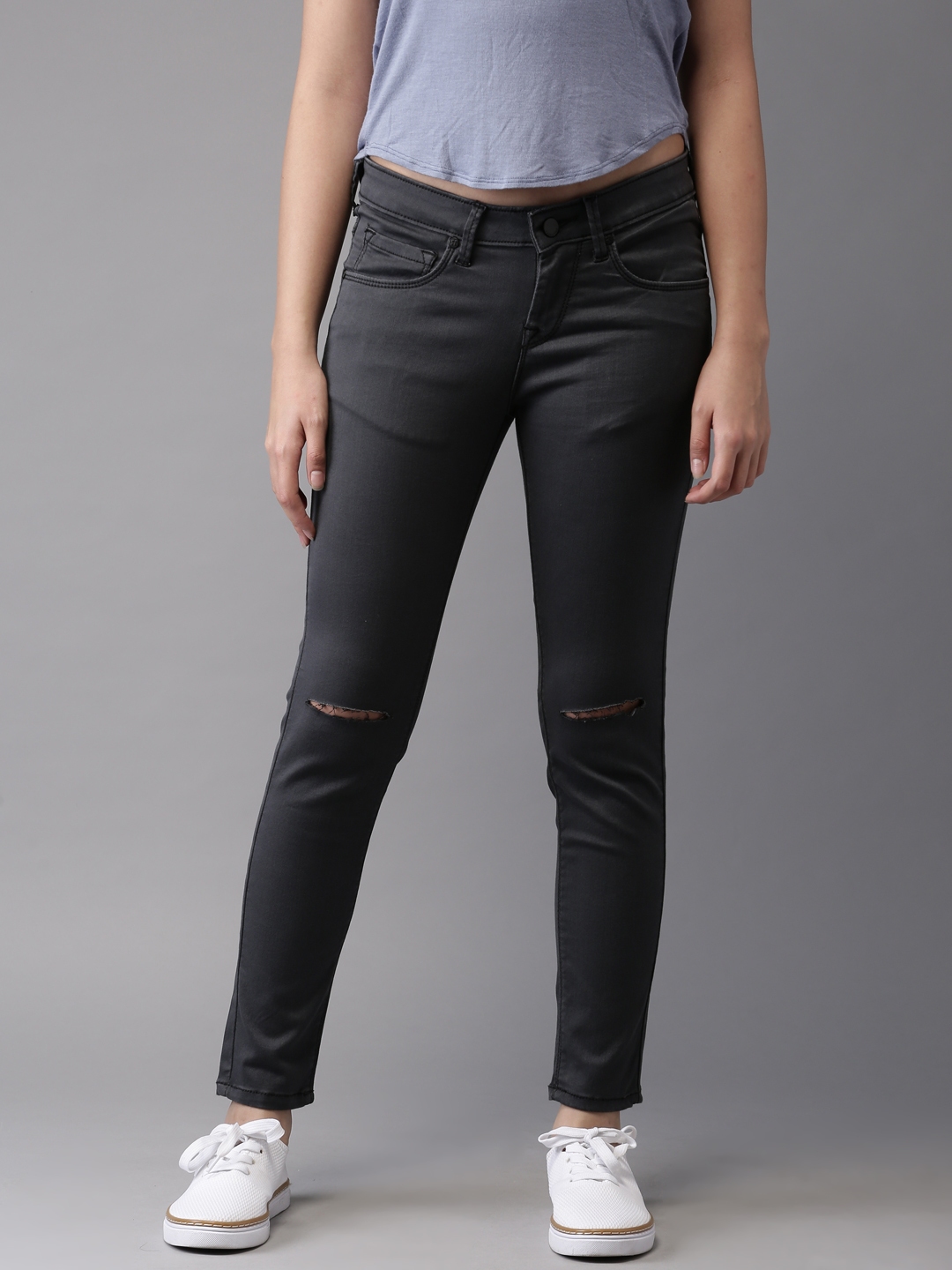 Buy HERE&NOW Women Black Skinny Fit Mid Rise Cropped Clean Look ...
