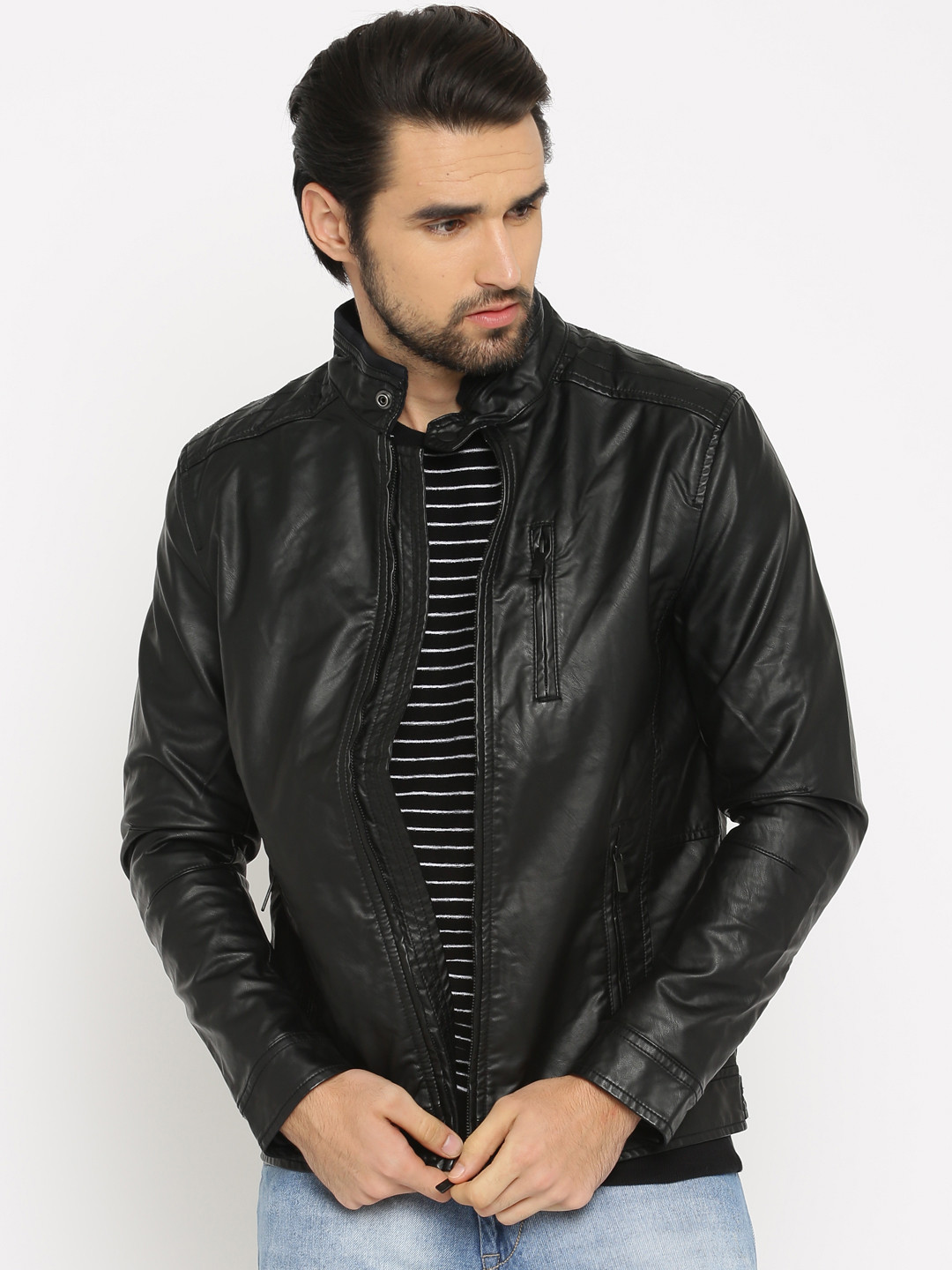 Buy Bossini Men Black Solid Biker Jacket - Jackets for Men 2209162 | Myntra