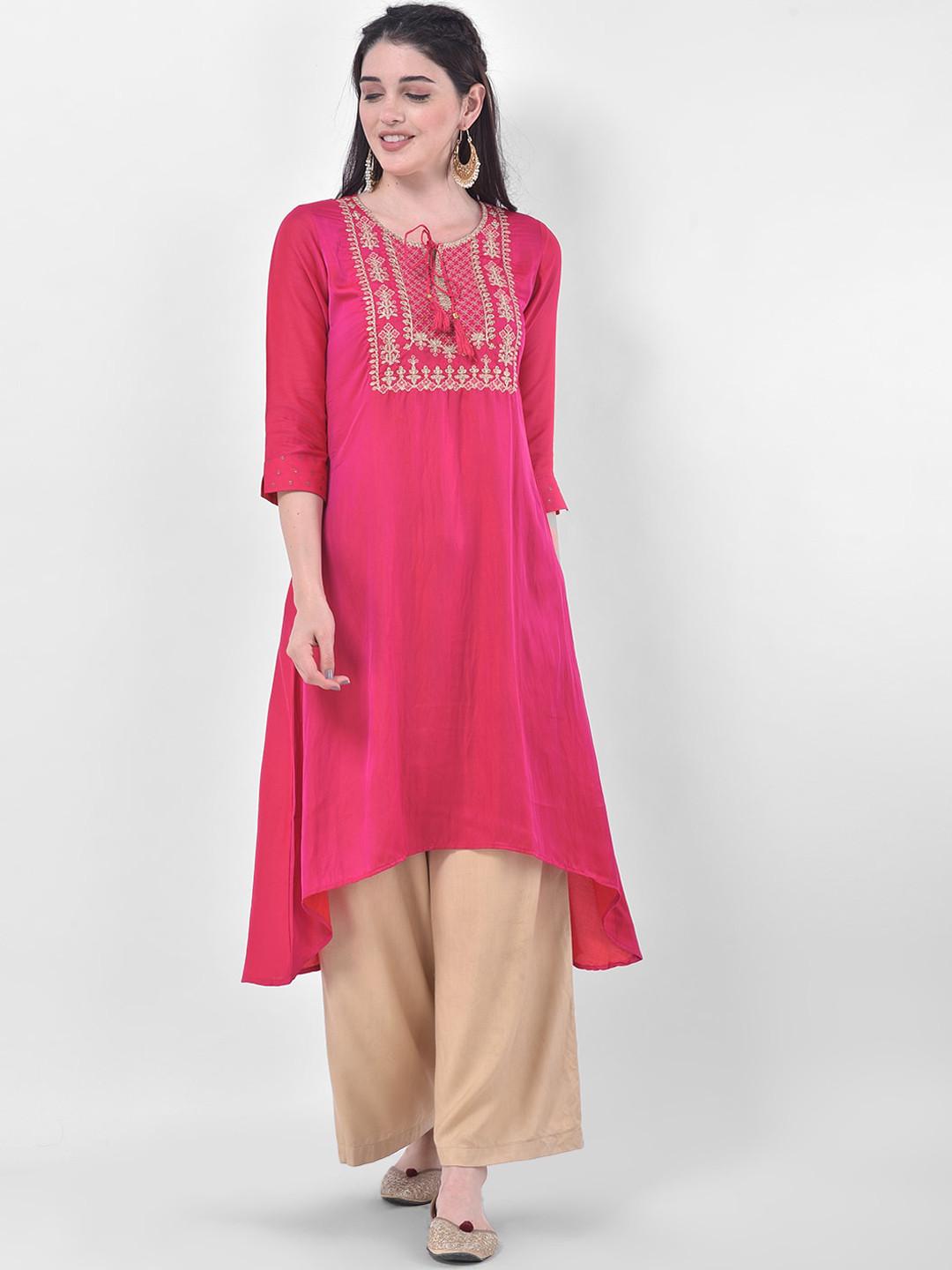 Buy Span Ethnic Motif Yoke Design Thread Work Silk A Line Kurta ...