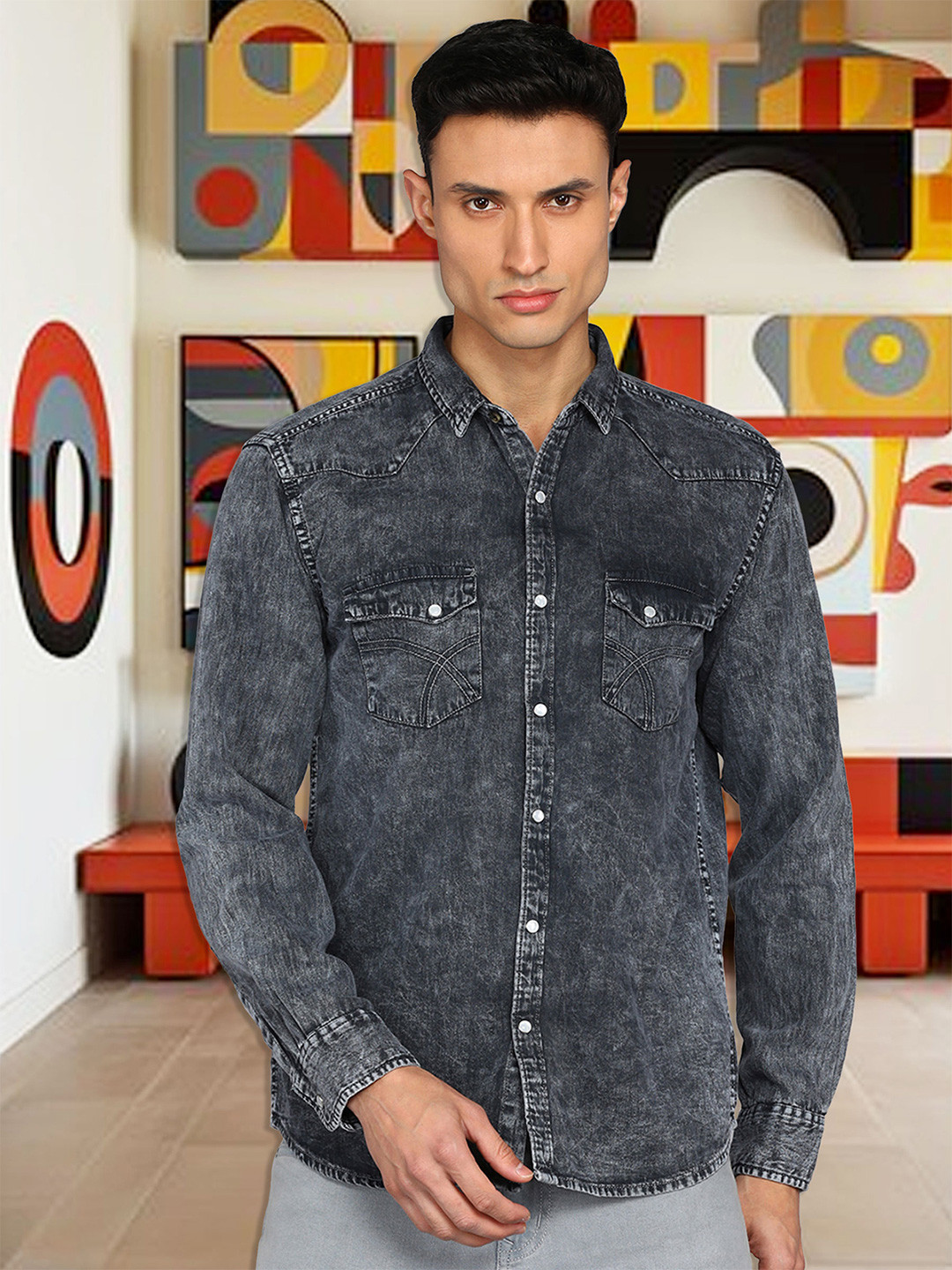 Buy Kuons Avenue Smart Slim Fit Faded Denim Casual Shirt - Shirts for ...