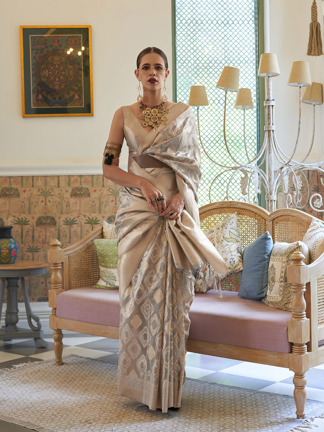 Buy Elora Ethnic Motifs Woven Design Zari Bhagalpuri Saree - Sarees for ...