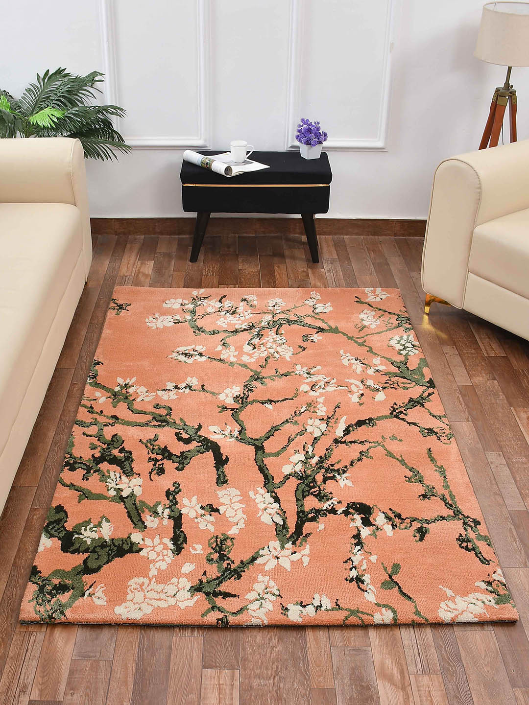 Buy PRESTO Peach & Green Floral Pattern Durable Rectangular Carpet ...