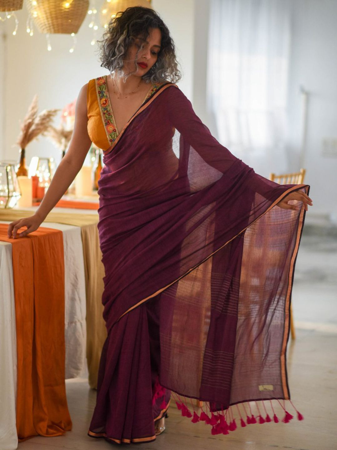 Buy Zari Pure Cotton Saree With Fall & Tassles - Sarees for Women ...