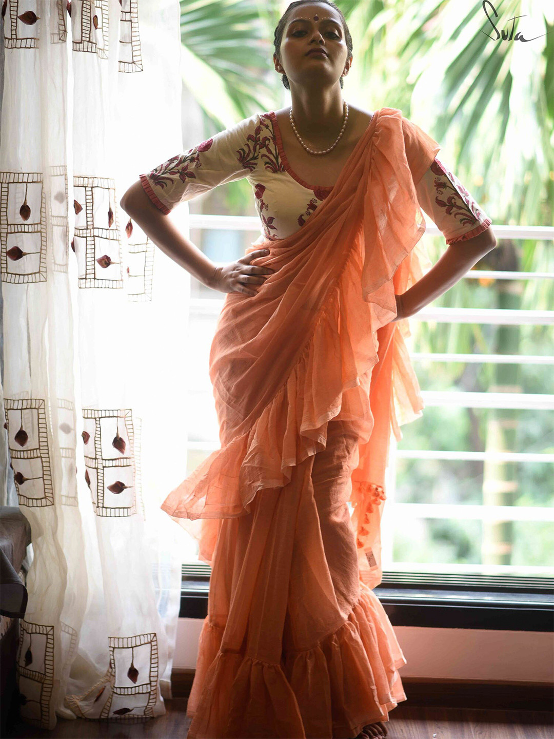 Buy Ruffled Pure Cotton Saree With Fall - Sarees for Women 22104448 ...