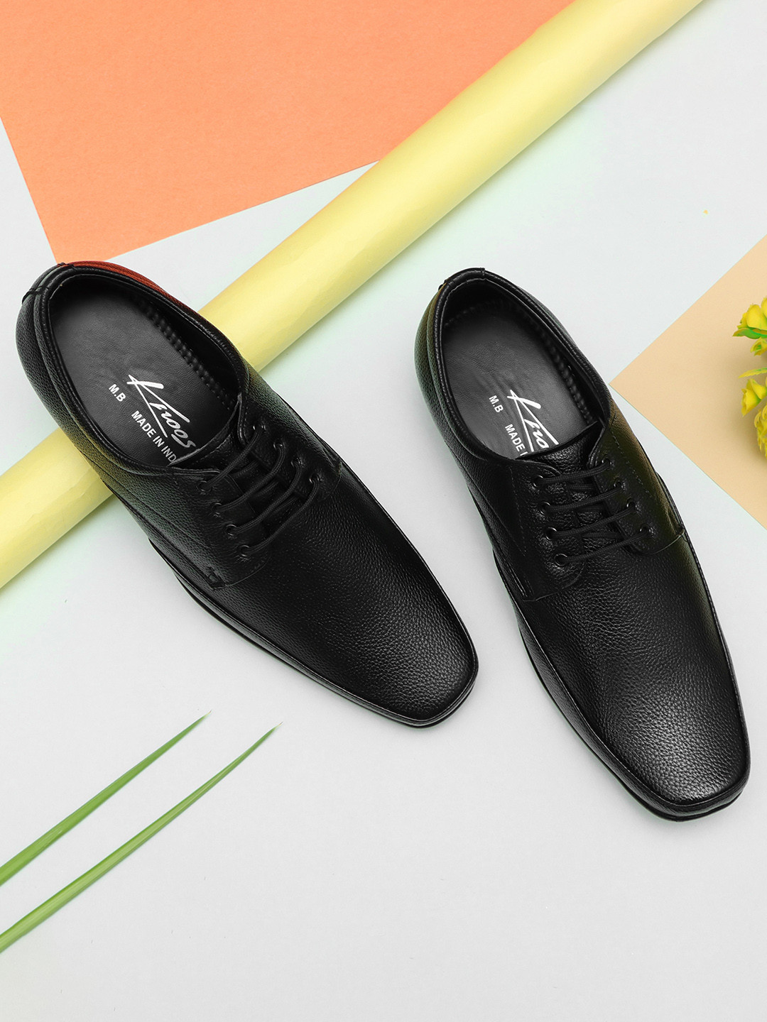 Buy Knoos Men Textured Square Toe Genuine Leather Formal Derbys ...