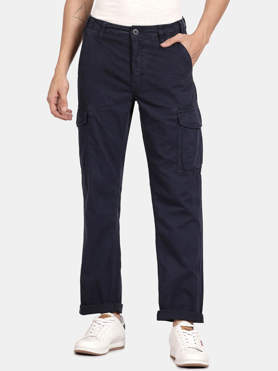 Buy T Base Men Cotton Lycra Easy Wash Mid Rise Regular Fit Cargos ...