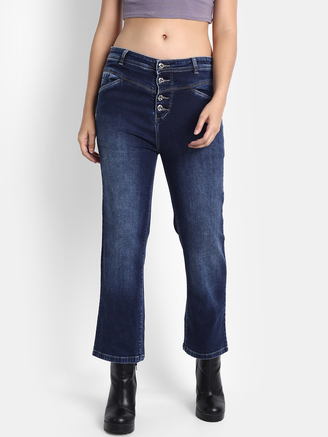 Buy BROADSTAR Women Jean Straight Fit Mid Rise Light Fade Stretchable ...