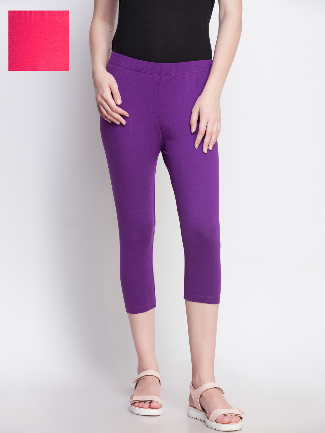 Buy Dollar Missy Women Pink & Purple Solid Slim Fit Capris - Capris for ...
