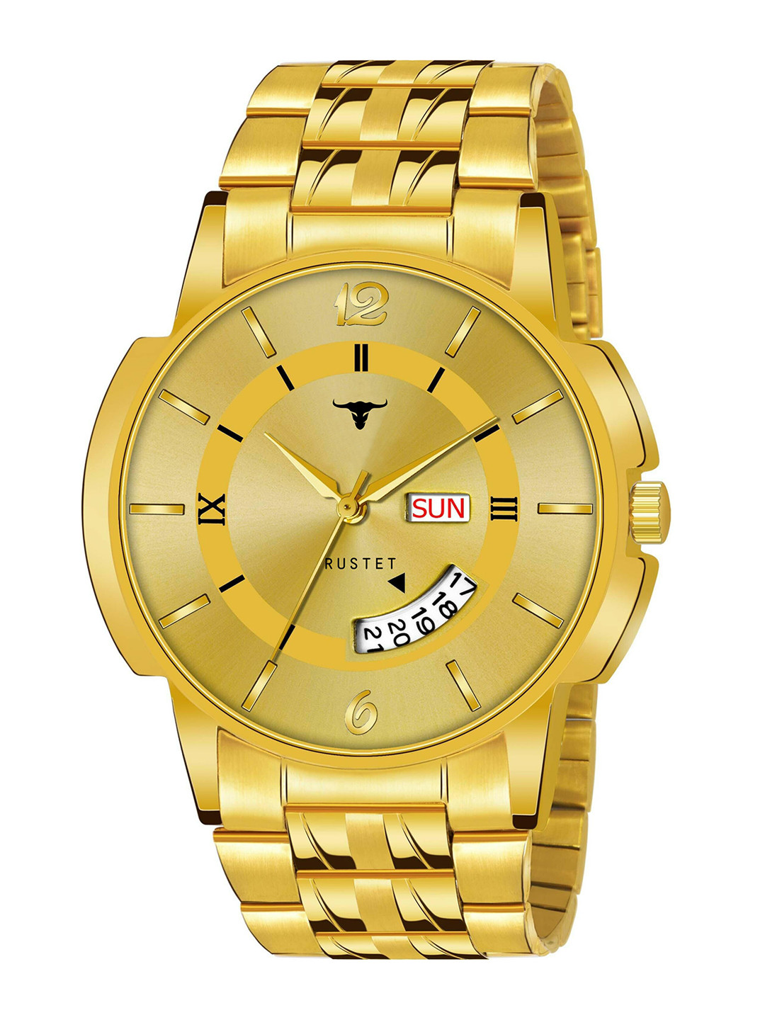 Buy RUSTET Men Brass Dial & Stainless Steel Straps Analogue Watch ...