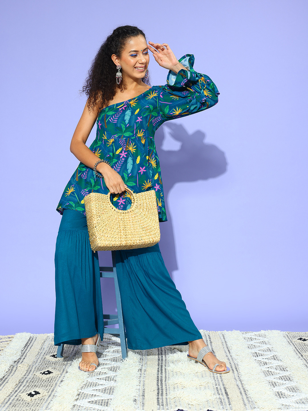 Buy Moda Rapido Women Teal Floral Printed Jash E Bahara Empire Kurti ...