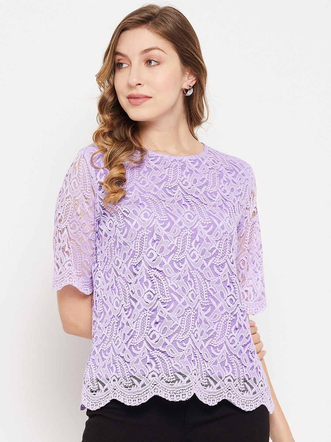 Buy Imfashini Lace Up Detail Self Design Crepe Top - Tops for Women 22112330 | Myntra