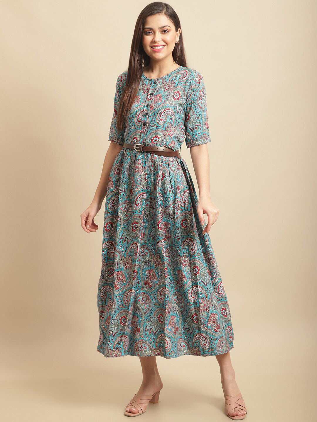 Buy Fabflee Floral Printed A Line Midi Dress - Dresses for Women ...