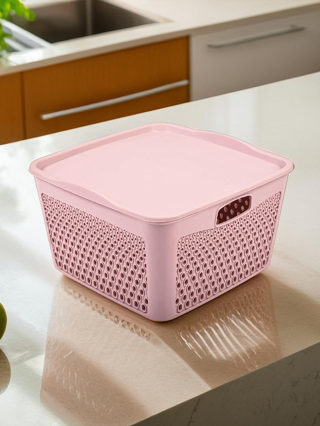 Buy Kuber Industries Grey Netted Design Square Storage Basket With Lid ...