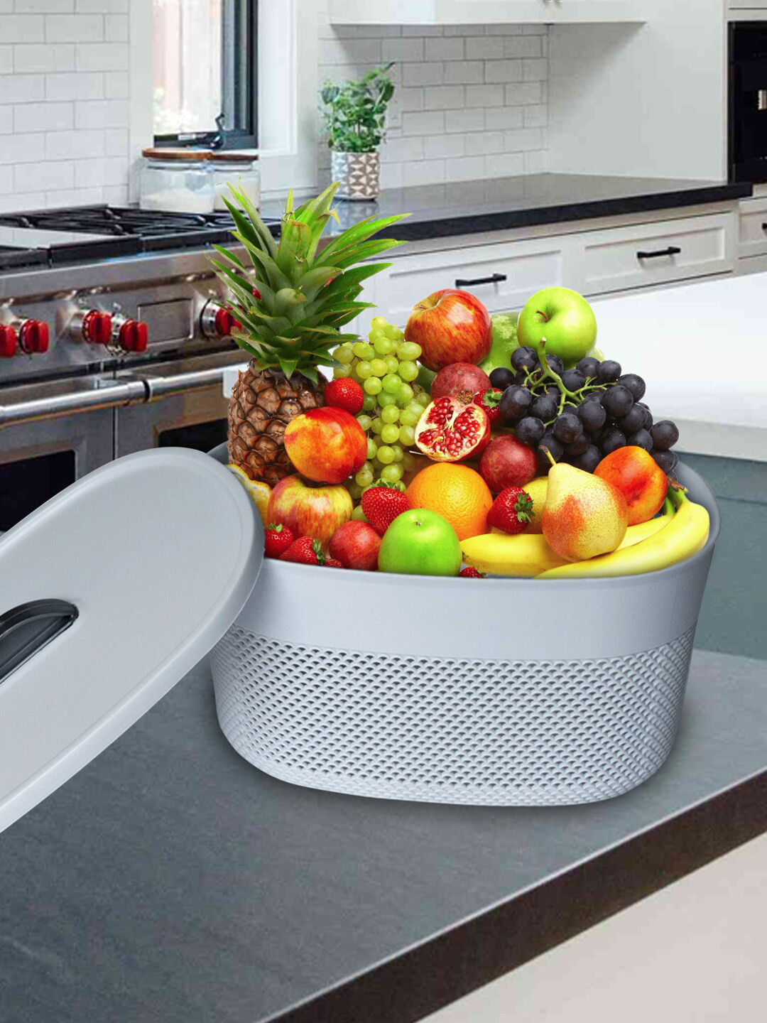 Buy Kuber Industries Grey 3 Pieces Netted Design Oval Storage Baskets ...