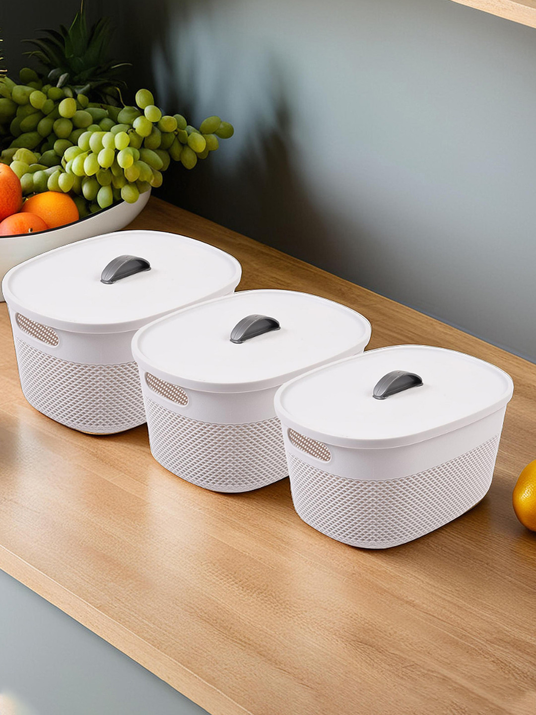 Buy Kuber Industries Grey 3 Pieces Netted Design Multipurpose Oval ...