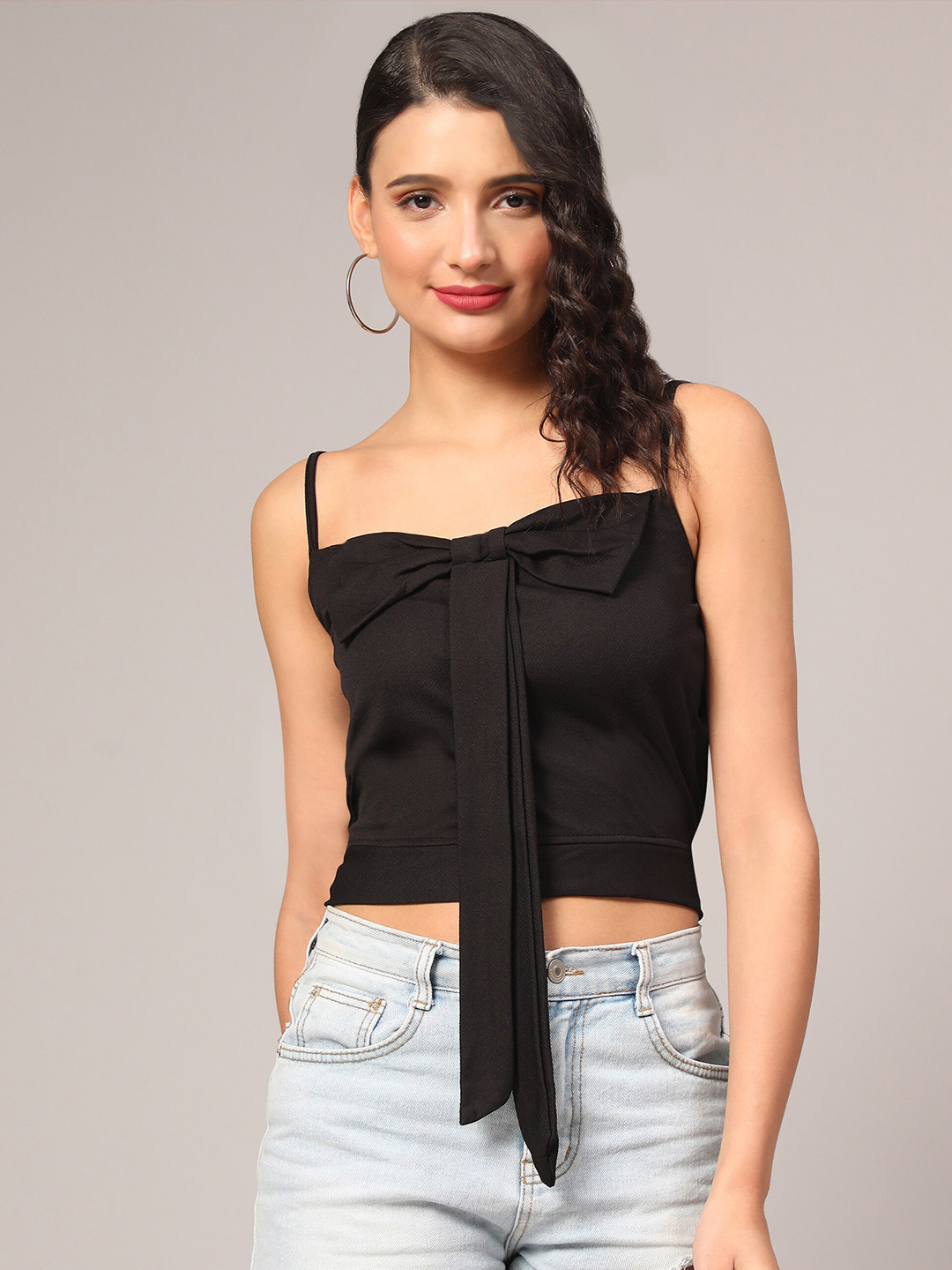 Buy Ekta Textiles Bow Detail Shoulder Straps Cotton Fitted Crop Top ...