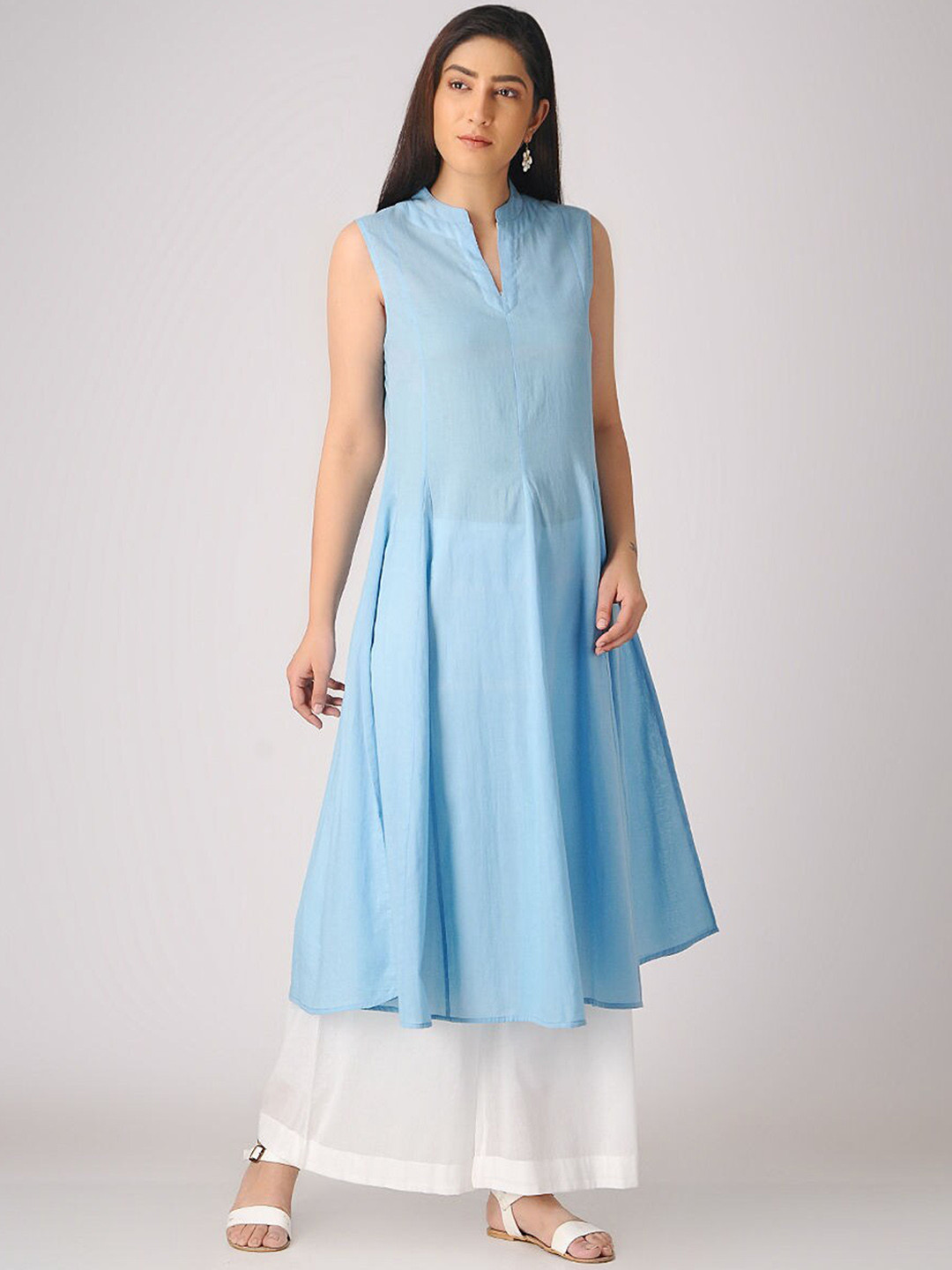 Buy SMRITI GUPTA Band Collar Panelled Pure Cotton Kurta - Kurtas for ...