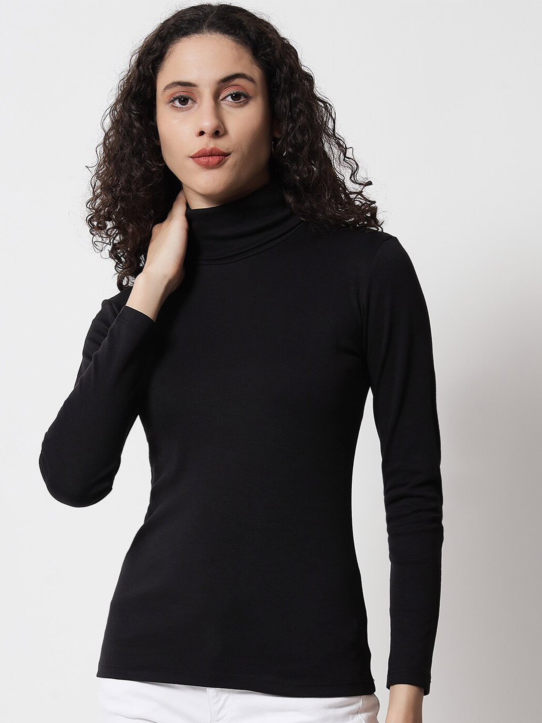 Buy LE BOURGEOIS Slim Fit High Neck Cotton Top - Tops for Women ...