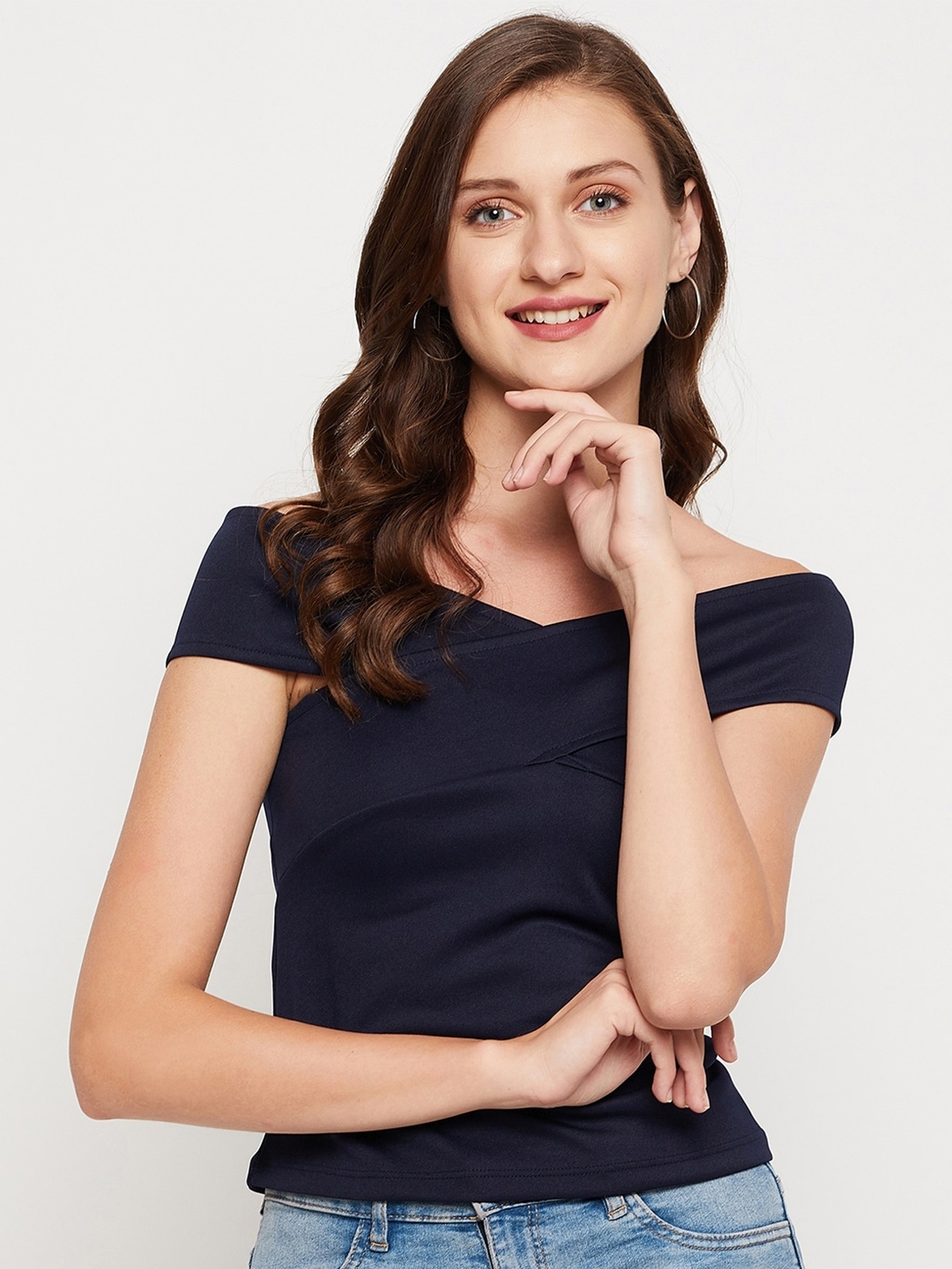 Buy Le Bourgeois Navy Blue Off Shoulder Bardot Top Tops For Women