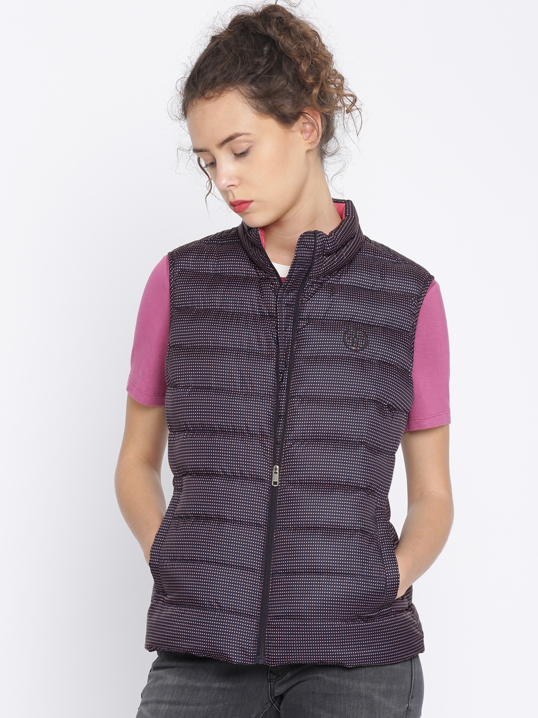 Buy Tommy Hilfiger Women Navy Blue Printed Puffer Jacket Jackets For
