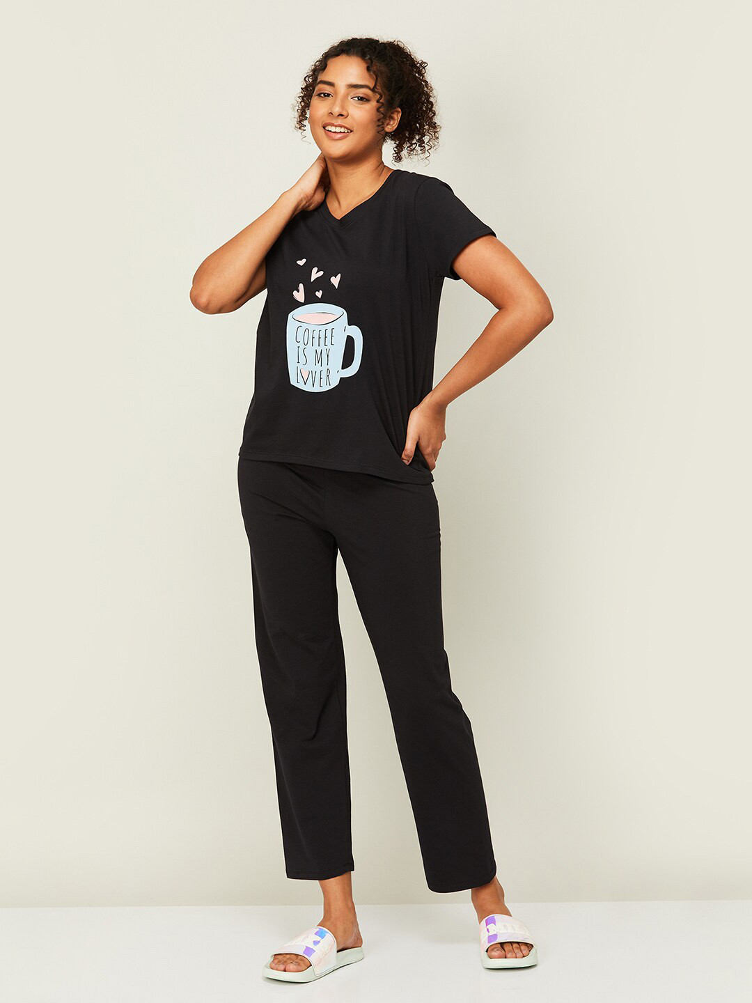 Buy Ginger By Lifestyle Graphic Printed Pure Cotton Night Suit - Night ...