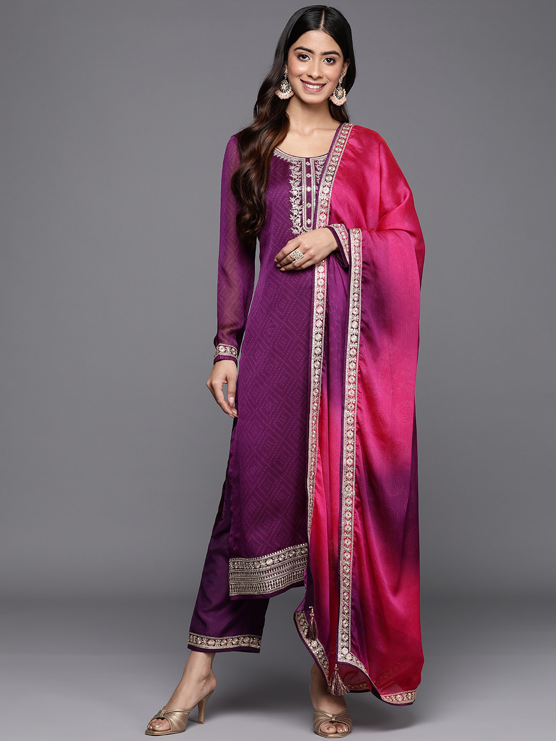 Buy Libas Floral Printed Kurta With Trousers & With Dupatta - Kurta ...