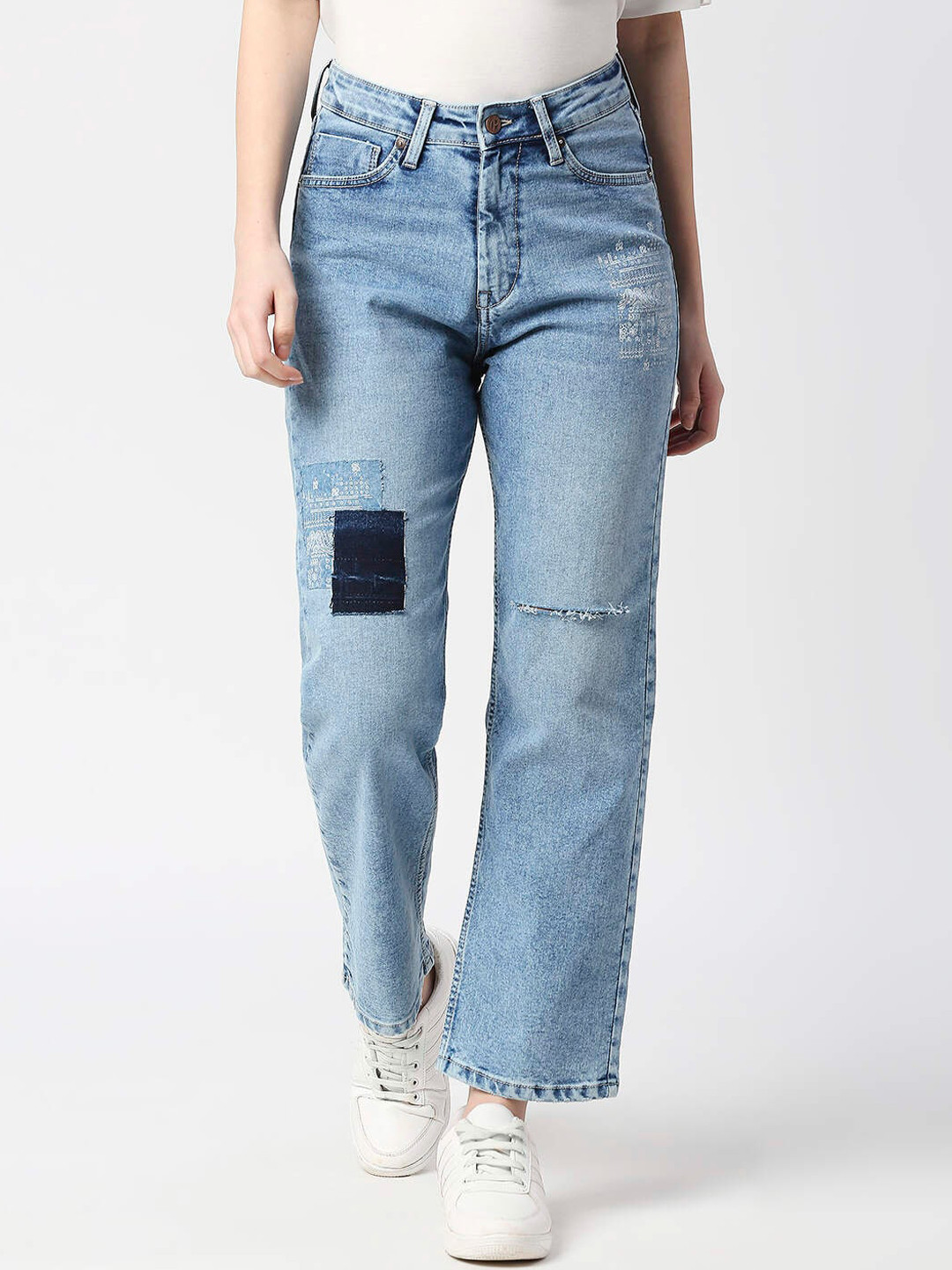 Buy Pepe Jeans Women Straight Fit High Rise Slash Knee Heavy Fade ...