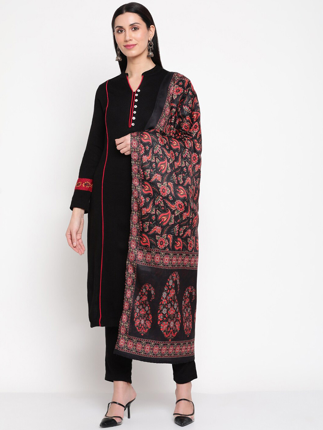 Buy Be Indi Women Ethnic Motifs Winter Kurta Set With Trouser & Dupatta ...