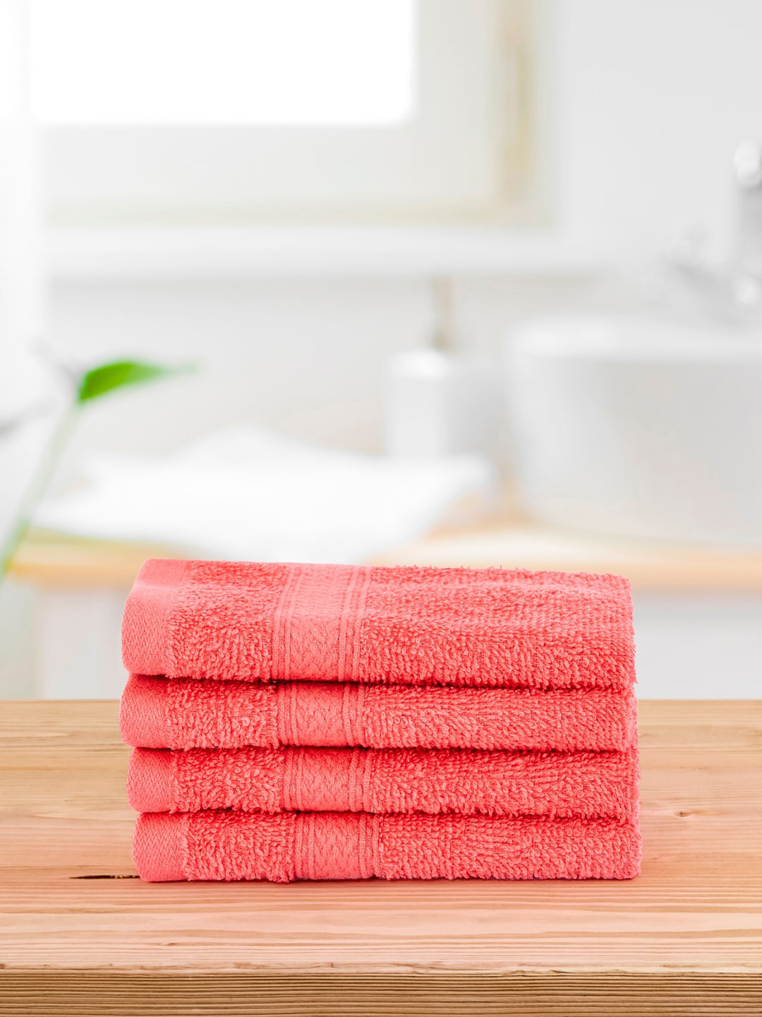 Buy Layers Firenze 4 Pcs Coral Colored Pure Cotton Face Towels - Face ...