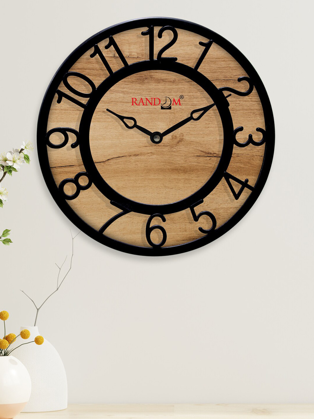 Buy RANDOM Camel Brown & Black Printed Analogue Contemporary Round Wall ...