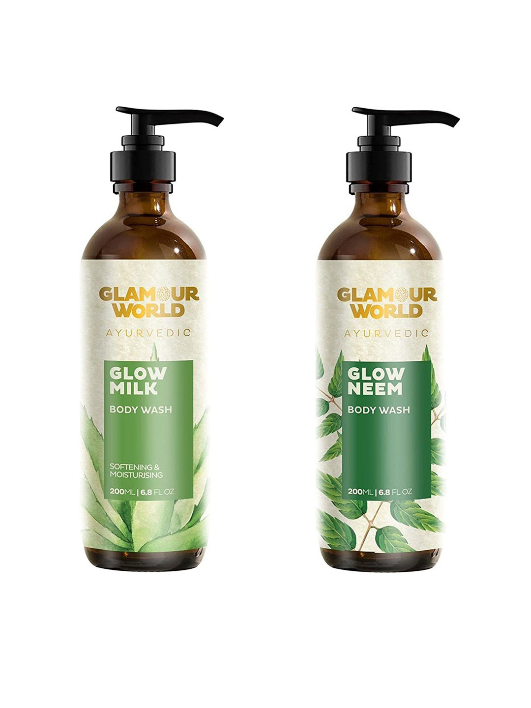Buy Glamour World Ayurvedic Glow Set Of 2 Milk & Neem Body Wash 200 Ml ...
