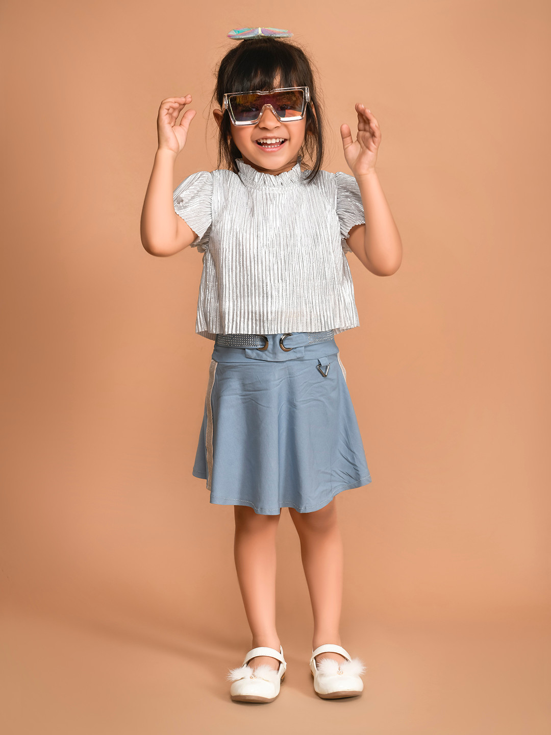 Buy LilPicks Girls Flutter Sleeves Accordion Pleats Regular Top - Tops ...