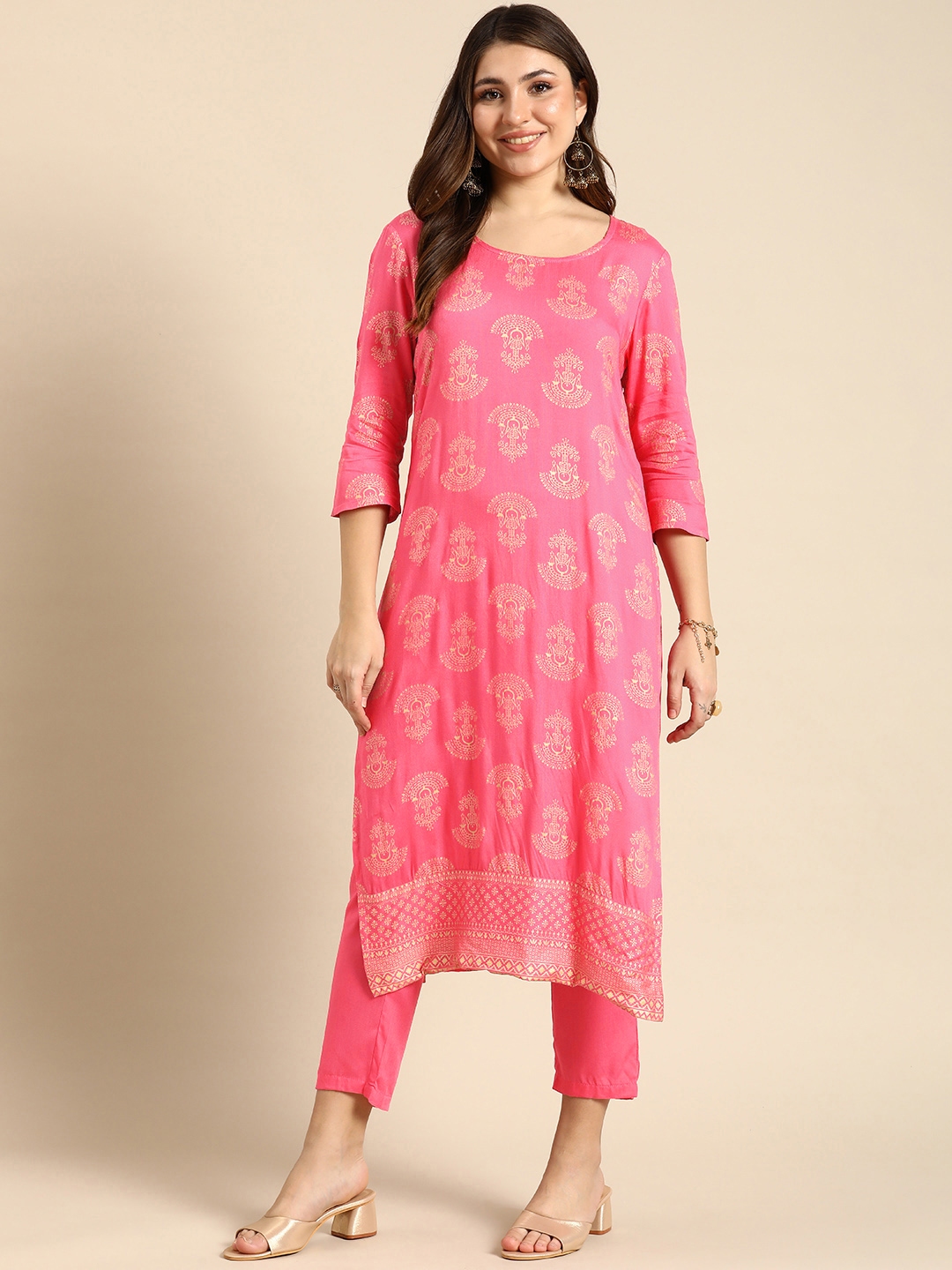 Buy Anouk Ethnic Motifs Printed Regular Kurta With Trousers Kurta
