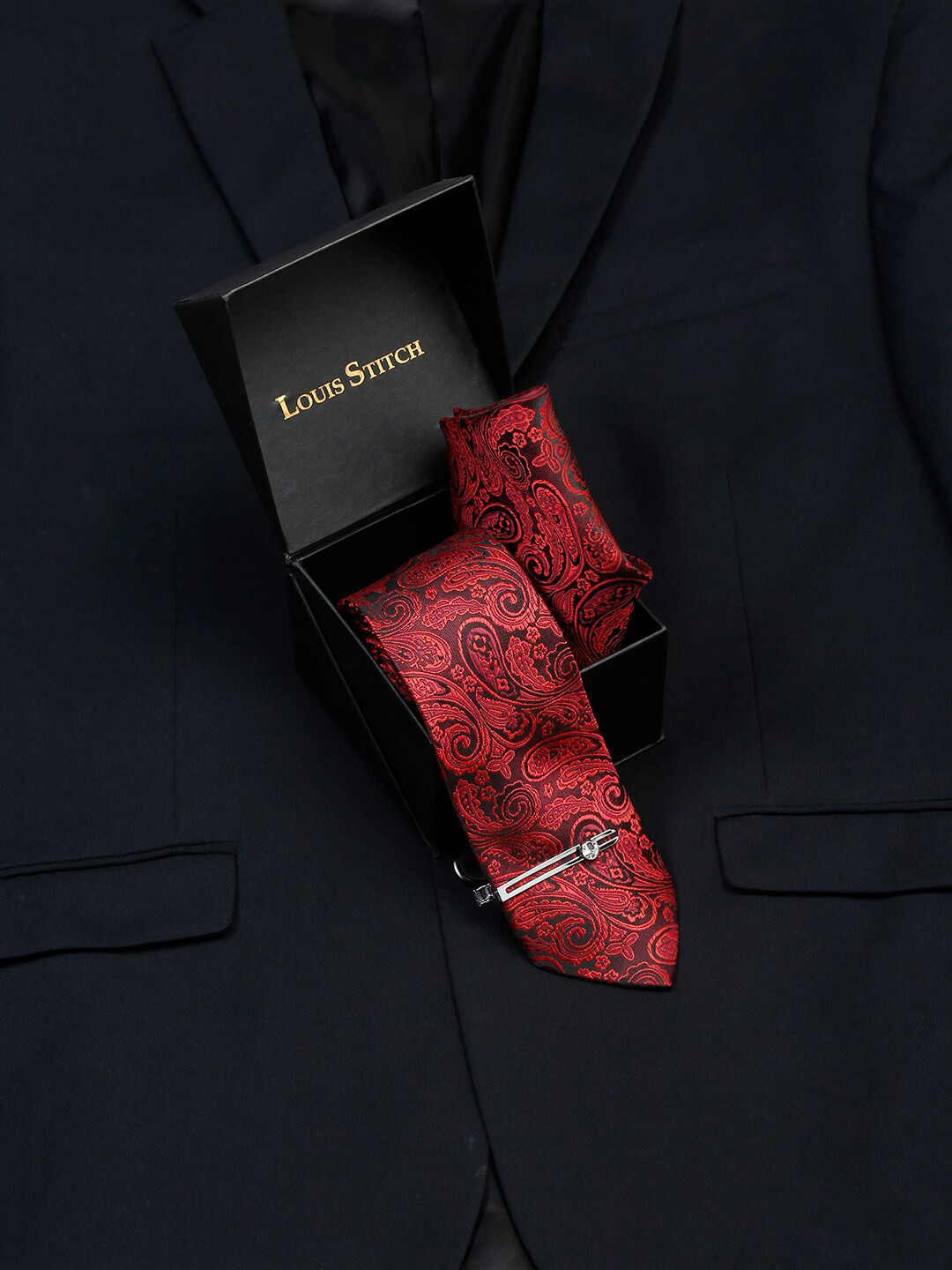Buy LOUIS STITCH Men Woven Design Silk Necktie Accessory Gift Set ...
