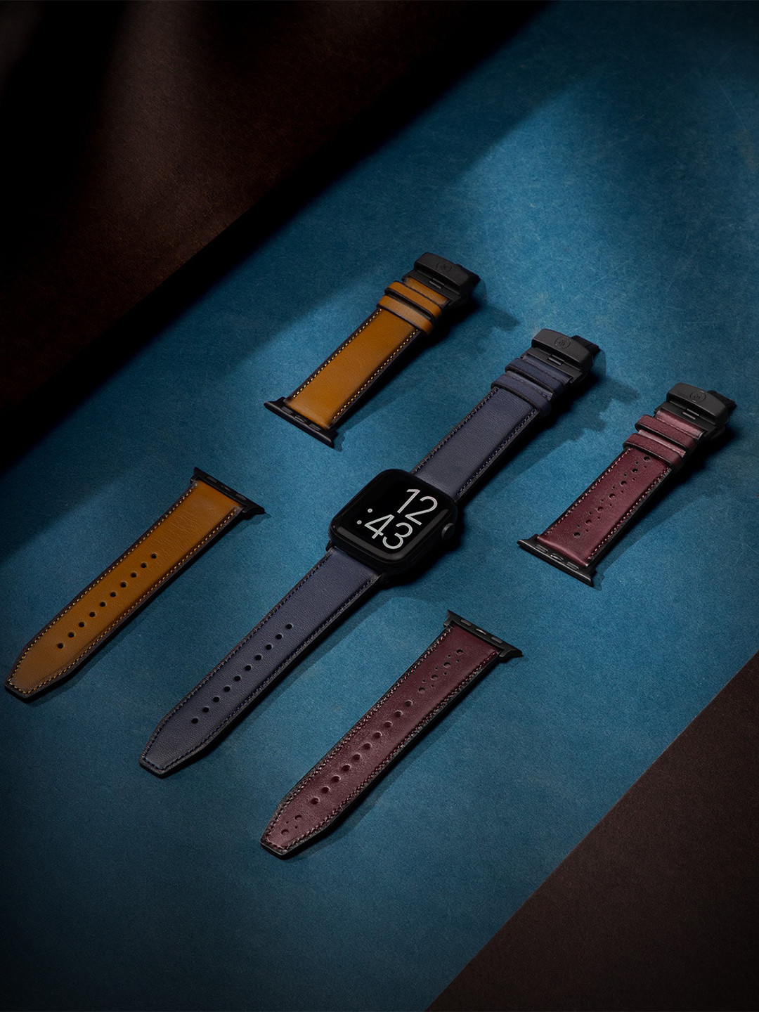 Buy Lapis Bard Men Textured Leather Apple Watch Strap With Deployment ...