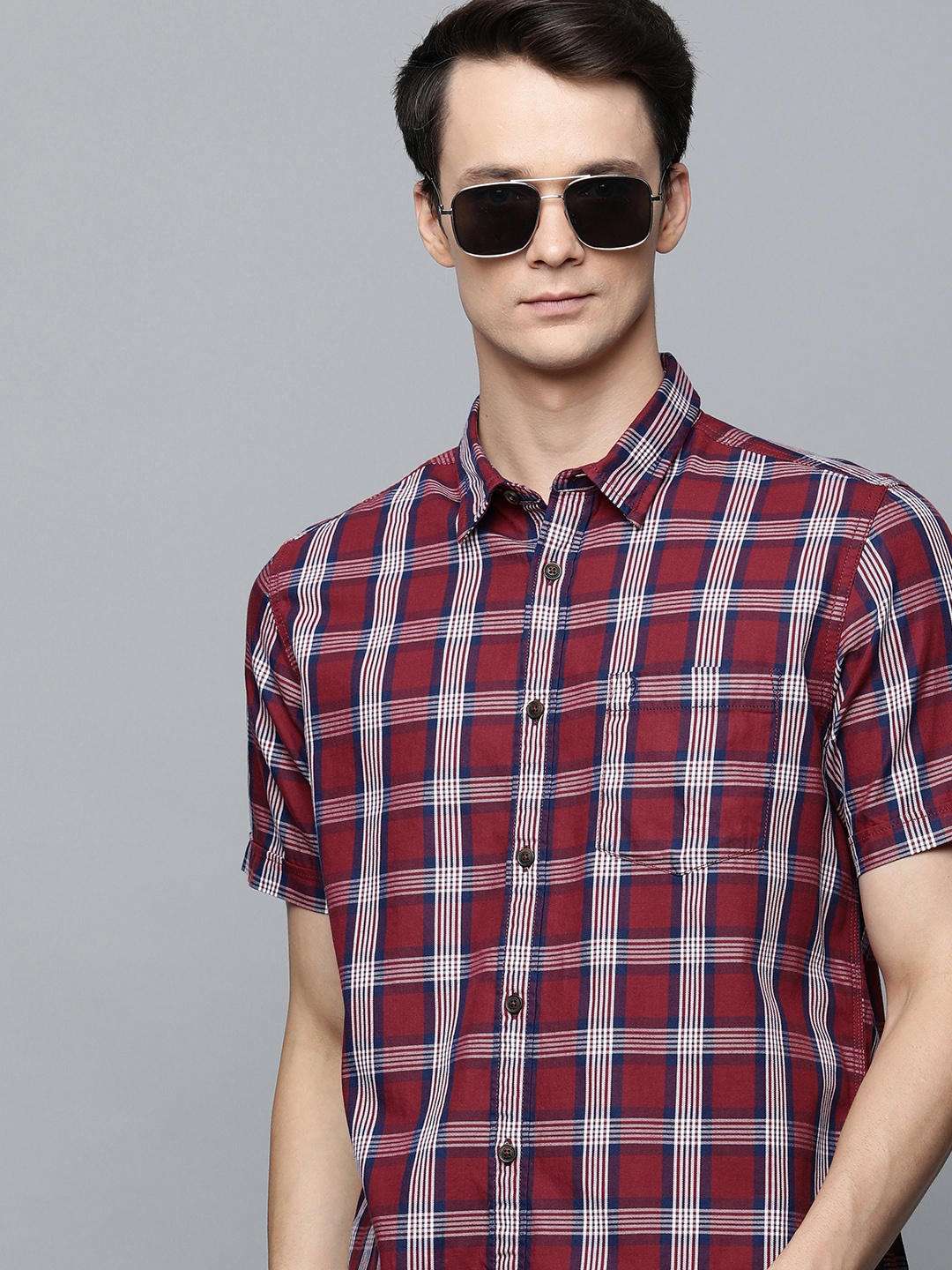 Buy Indian Terrain Men Red Chiseled Slim Fit Tartan Checks Opaque