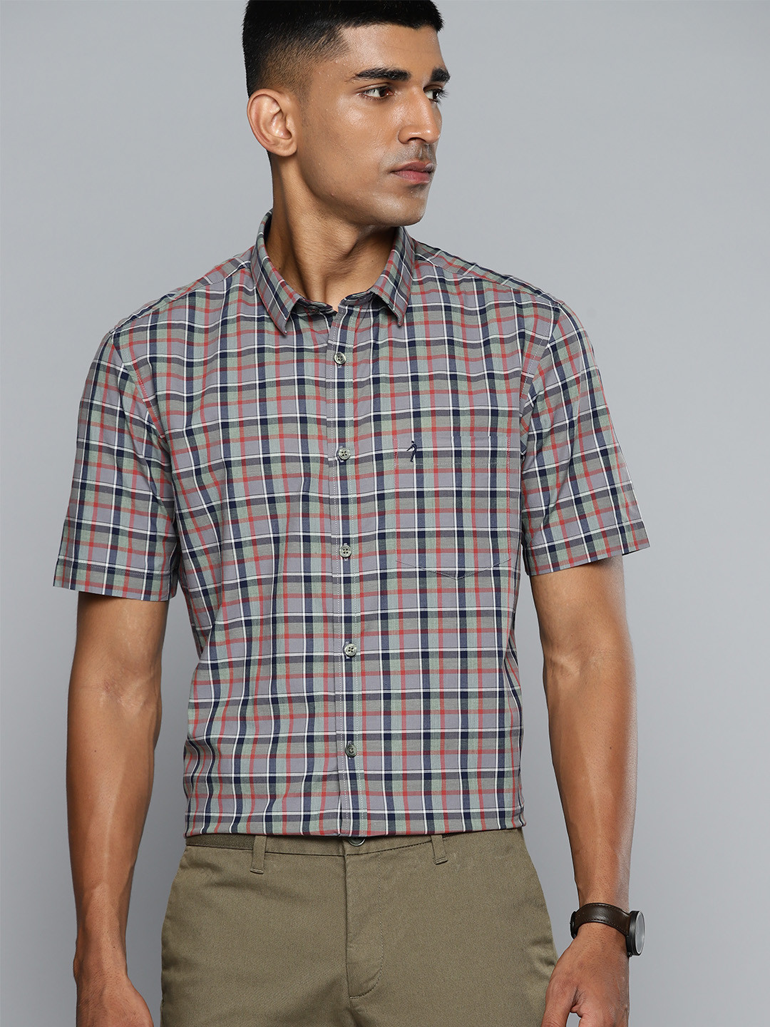Buy Indian Terrain Pure Cotton Slim Fit Checked Semiformal Shirt ...