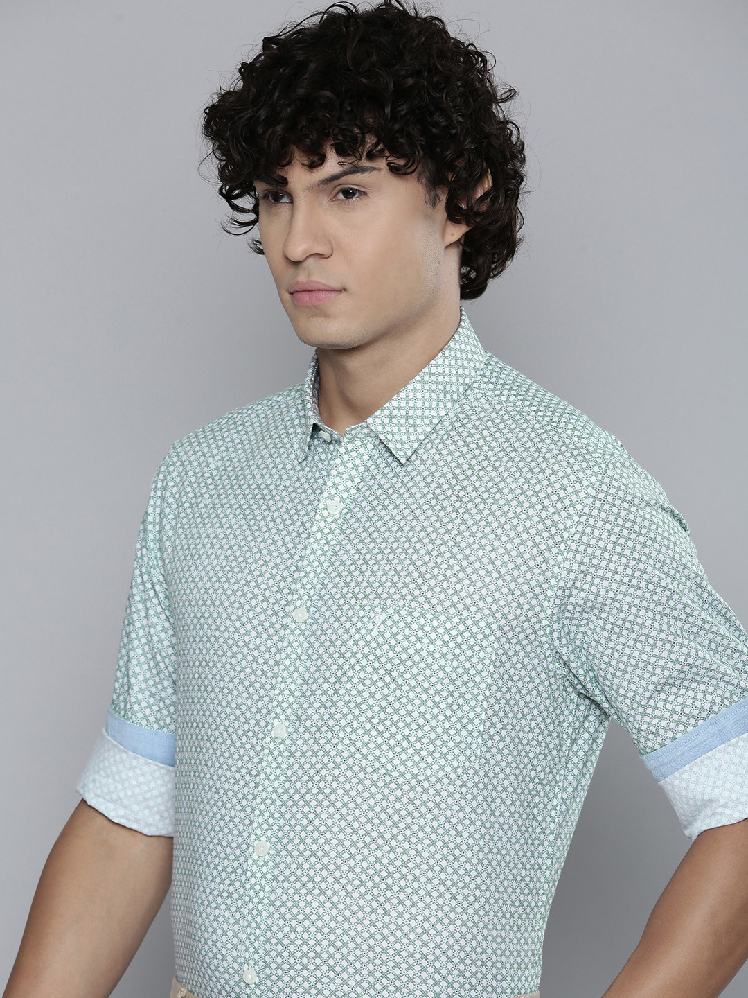 Buy Indian Terrain Geometric Printed Chiseled Slim Fit Opaque Pure ...