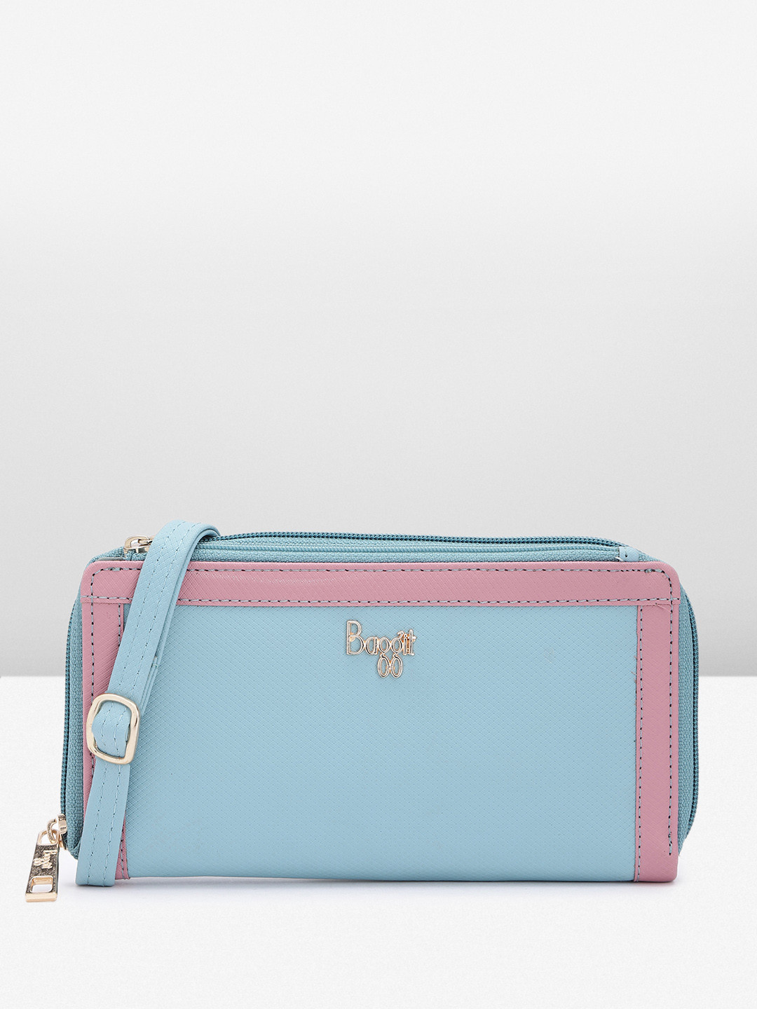 Buy Baggit Women Micro Geometric Textured PU Zip Around Wallet With ...