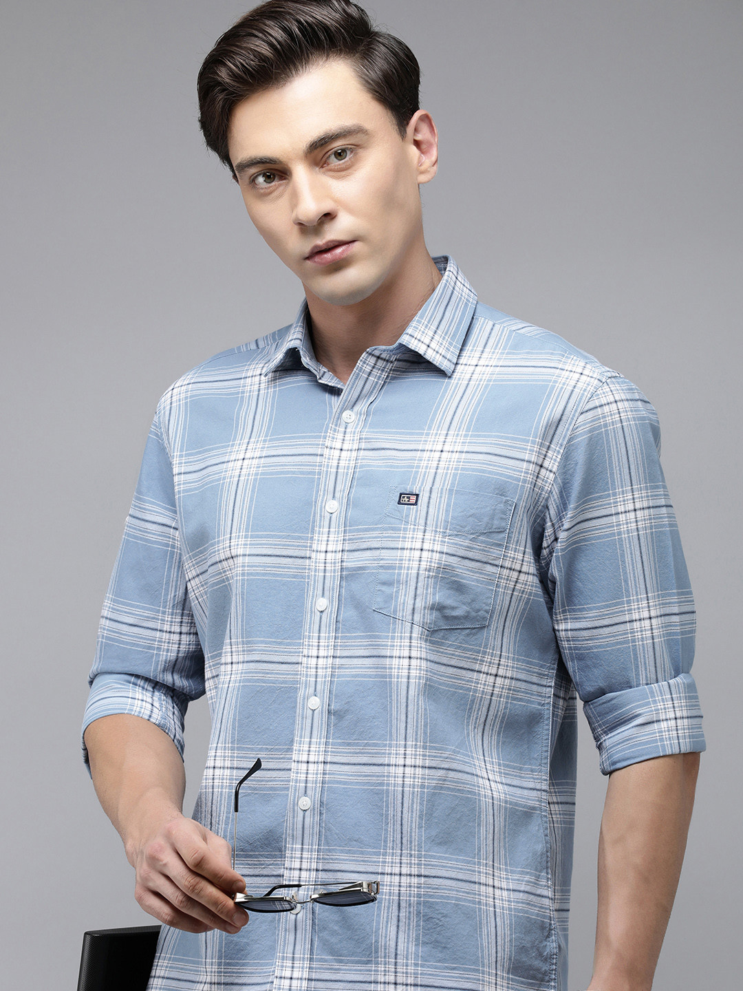 Buy Arrow Sport Men Pure Cotton Manhattan Slim Fit Tartan Checks Opaque ...