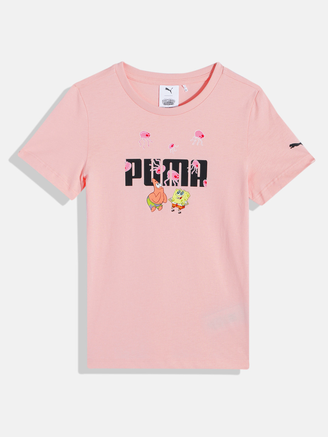 Buy Puma Kids X SPONGEBOB Logo Printed Regular Fit Pure Cotton T Shirt ...