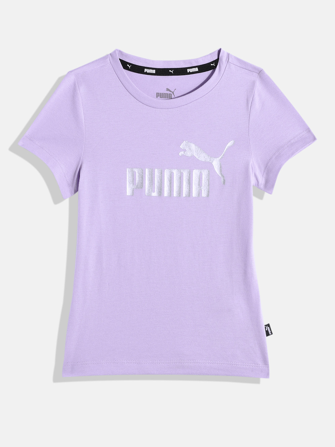 Buy Puma Girls Essentials Brand Logo Printed Pure Cotton Regular Fit T ...