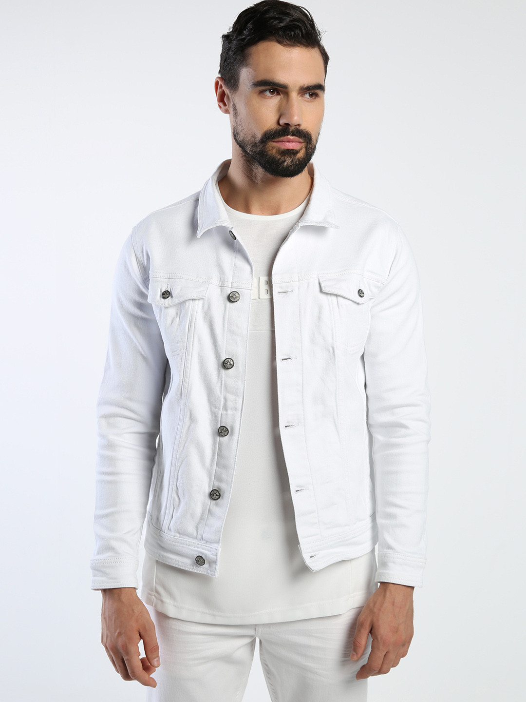 Buy Splash Men White Solid Denim Jacket - Jackets for Men 2217002 | Myntra