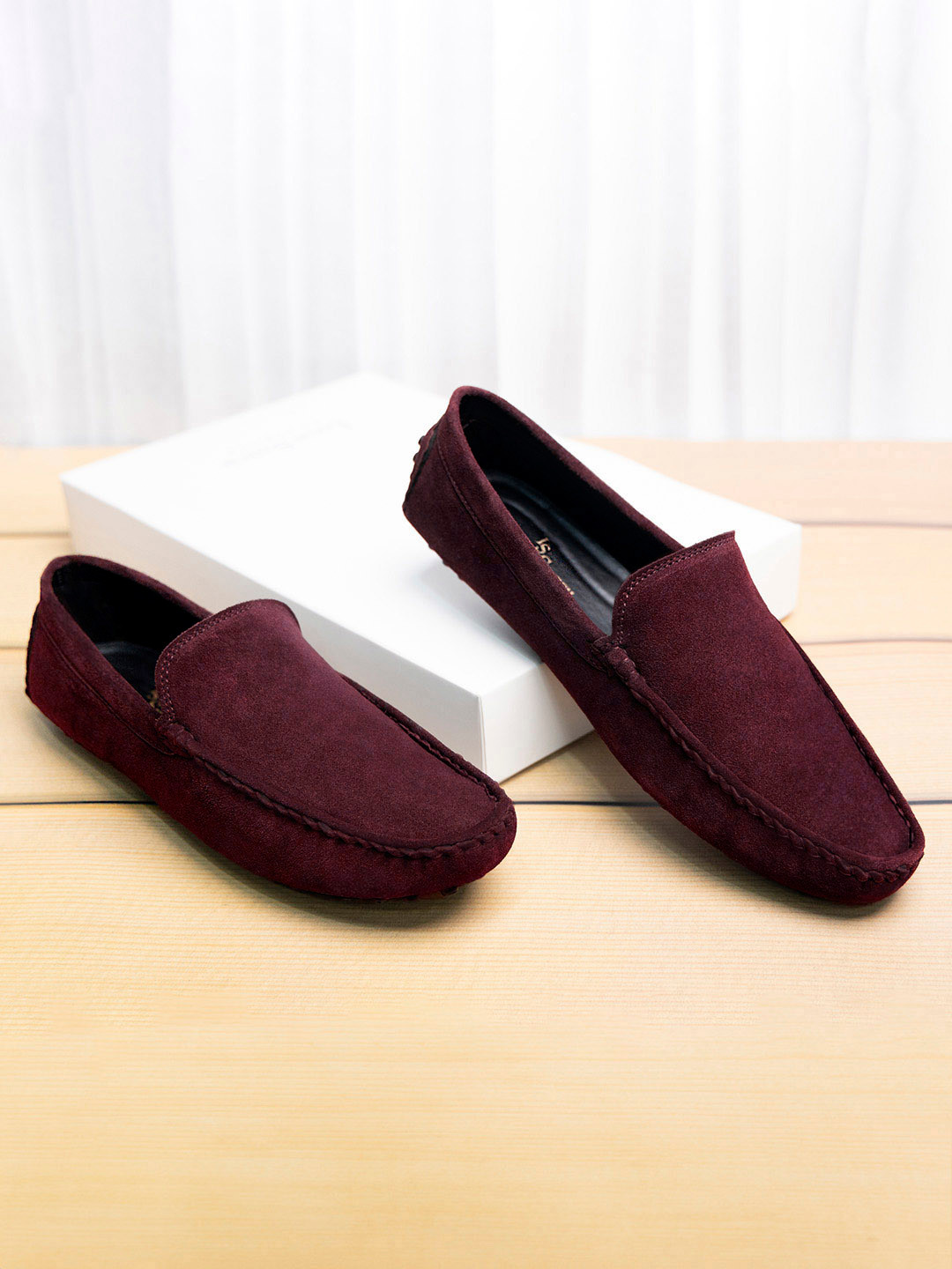 Buy Louis Stitch Men Rosewood Italian Suede Leather Handmade Driving ...