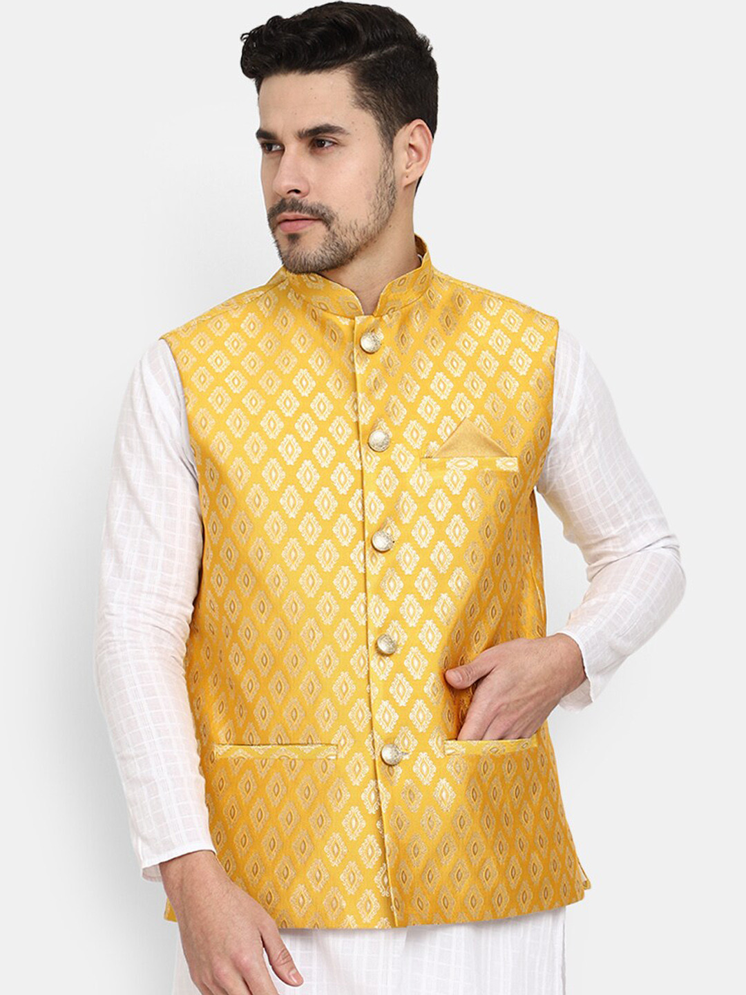 Buy V Mart Woven Design Mandarin Collar Nehru Jacket - Nehru Jackets ...